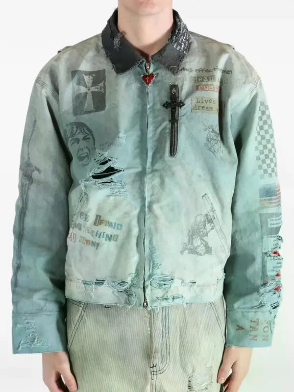 SAITOS Distressed Graphic-print Work Jacket