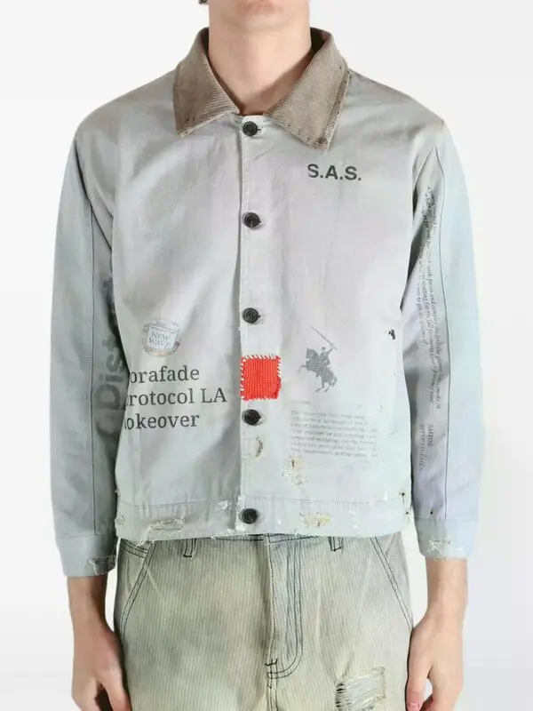 SAITOS Distressed Graphic Print Cotton Jacket