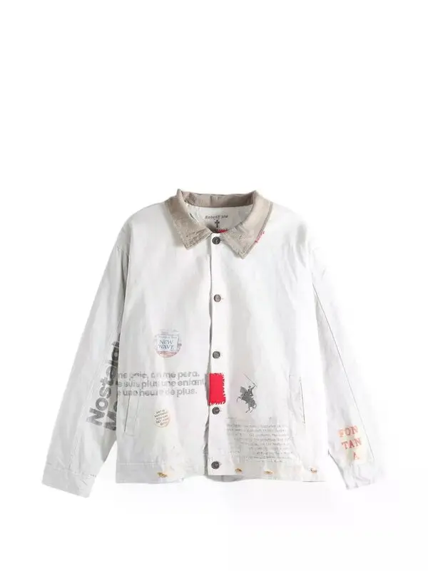 SAITOS Graphic Print Patch Detail Cotton Jacket