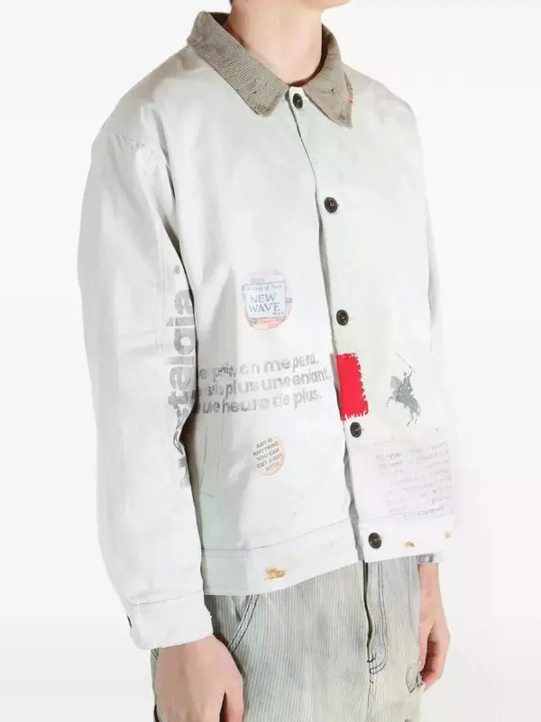 SAITOS Graphic Print Patch Detail Cotton Jacket