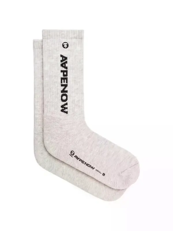 AAPE BY *A BATHING APE Logo-print Ribbed-knit Socks - Grey