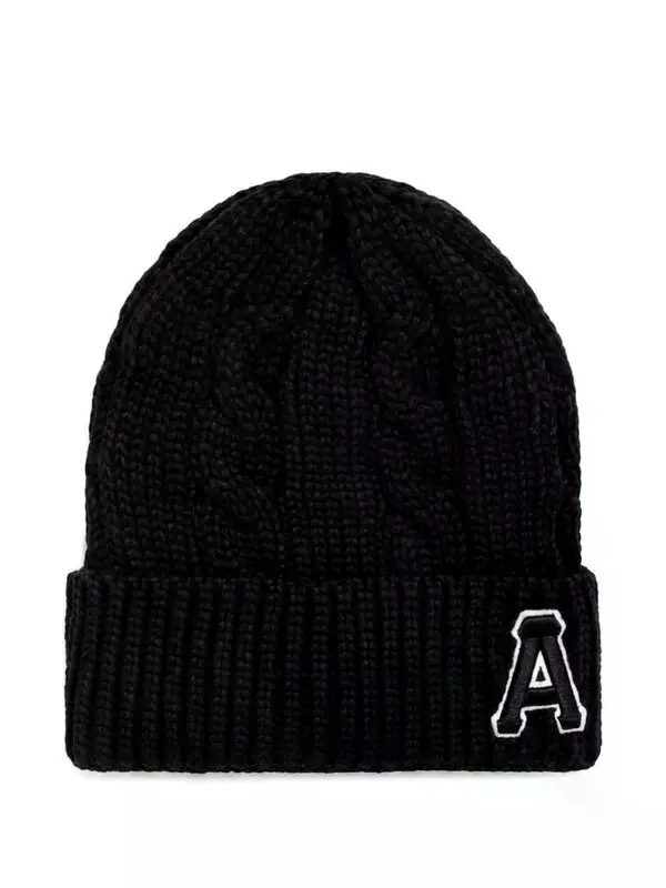 AAPE BY *A BATHING APE Cable-knit Logo Patch Beanie Hat - Black