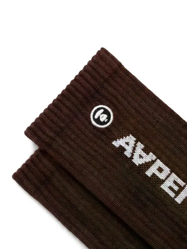 AAPE BY *A BATHING APE Ribbed Logo Embroidered Socks - Brown