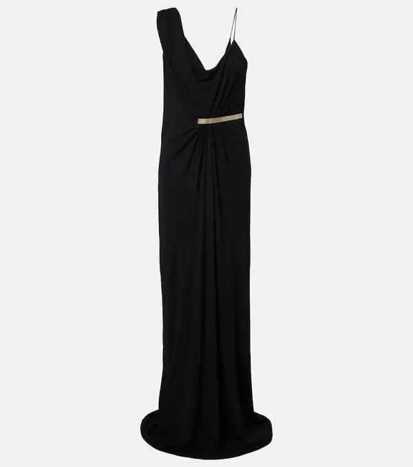 TOM FORD Draped Gathered Crêpe Jersey Gown - Black
