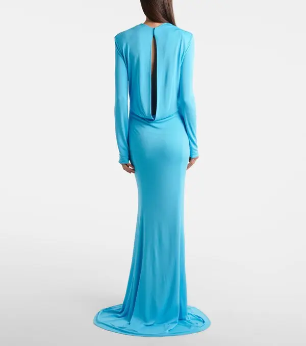 TOM FORD Open-back Crêpe Jersey Gown - Blue