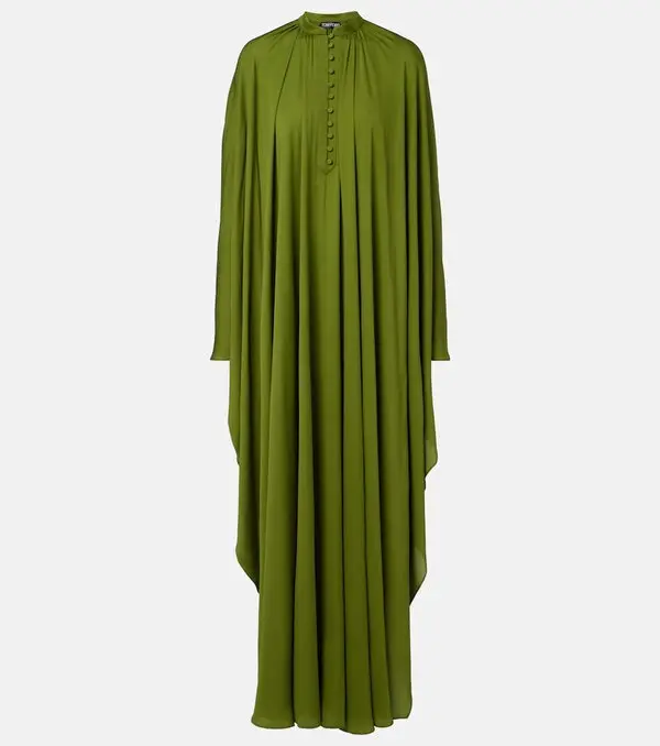 TOM FORD Draped Silk Georgette Kaftan - Green