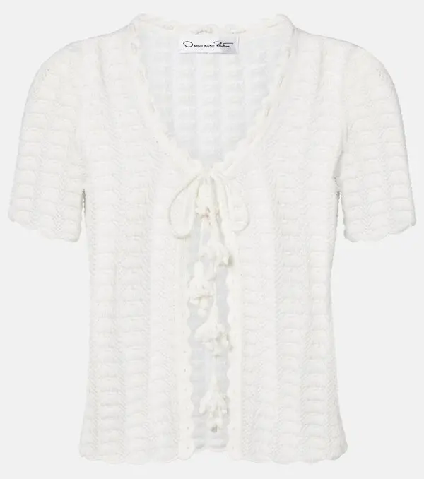 Oscar De La Renta Pointelle Cotton And Silk Cardigan - White