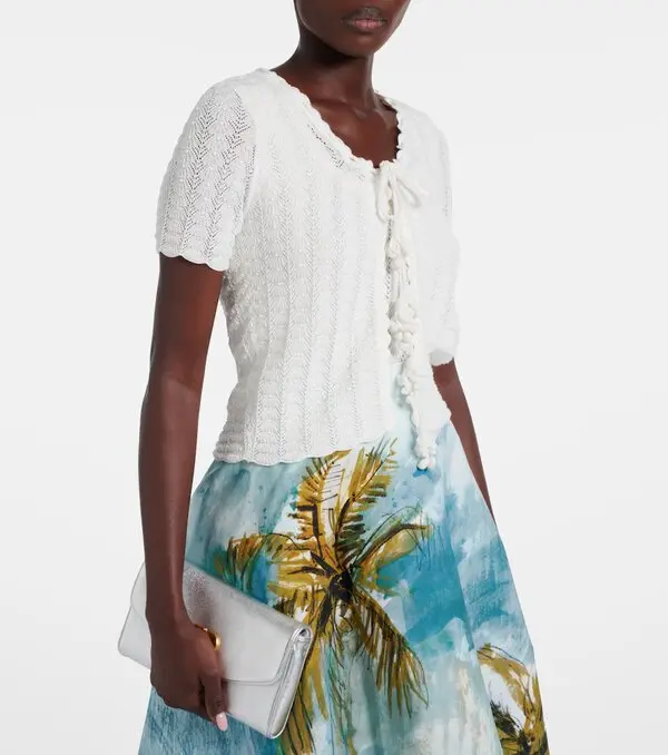 Oscar De La Renta Pointelle Cotton And Silk Cardigan - White