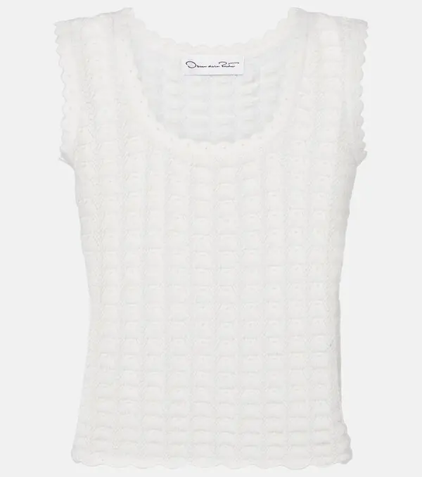 Oscar De La Renta Pointelle Cotton And Silk Tank Top - White