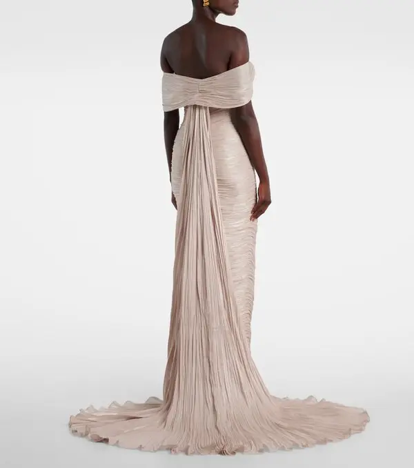 MARMAR HALIM Off-shoulder Pleated Bustier Gown - White