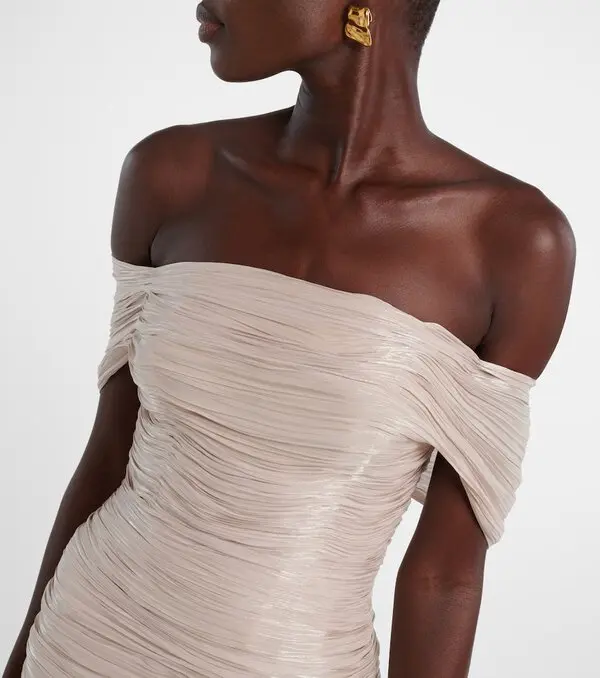 MARMAR HALIM Off-shoulder Pleated Bustier Gown - White