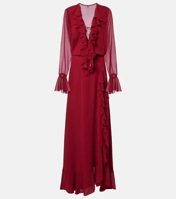 BANANHOT Bellen Ruffled Maxi Dress - Burgundy
