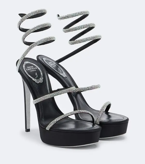 Rene Caovilla Embellished Leopard Print Platform Stiletto Sandals - Black