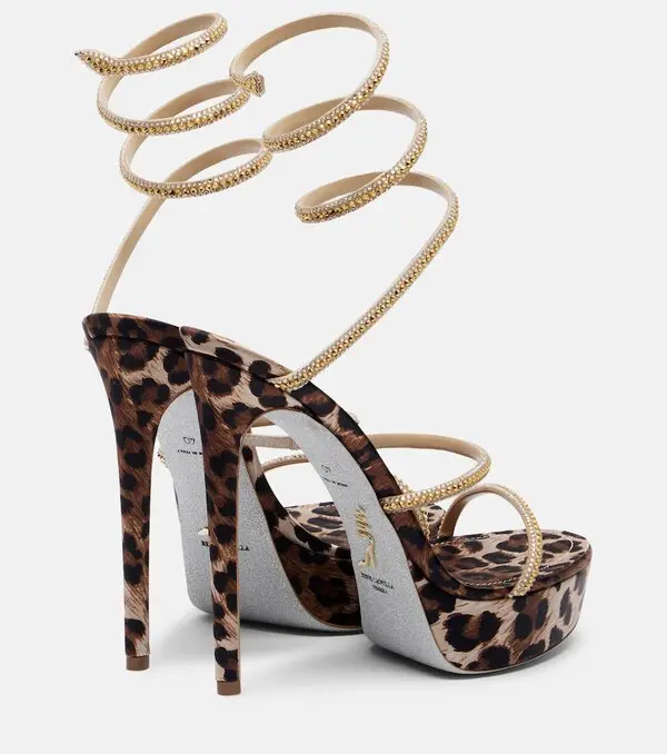 Rene Caovilla Embellished Leopard Print Platform Stiletto Sandals