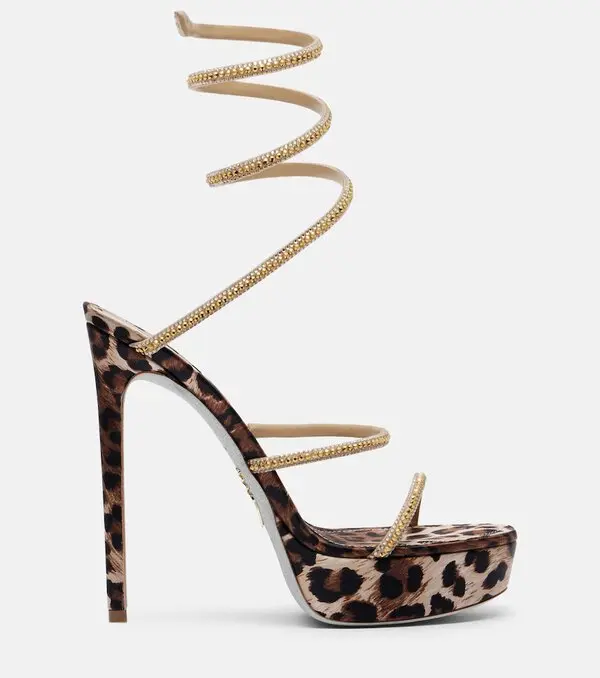Rene Caovilla Embellished Leopard Print Platform Stiletto Sandals