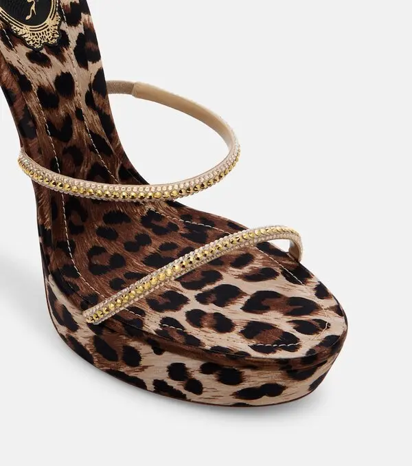 Rene Caovilla Embellished Leopard Print Platform Stiletto Sandals