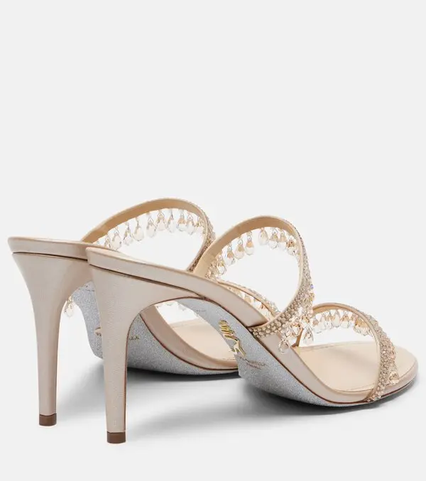 Rene Caovilla Embellished Satin Mules - Gold