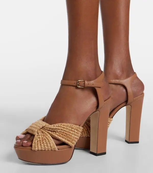 JIMMY CHOO Heloise Raffia And Leather Platform Sandals