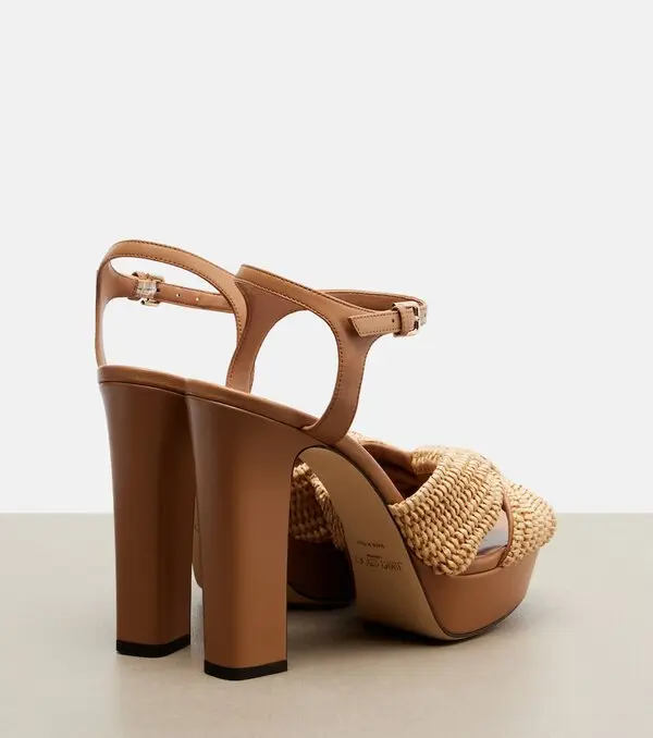 JIMMY CHOO Heloise Raffia And Leather Platform Sandals