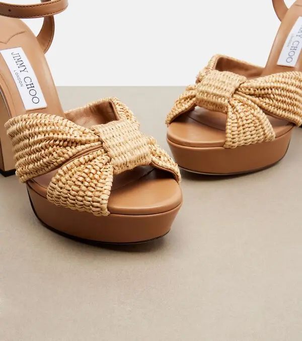 JIMMY CHOO Heloise Raffia And Leather Platform Sandals