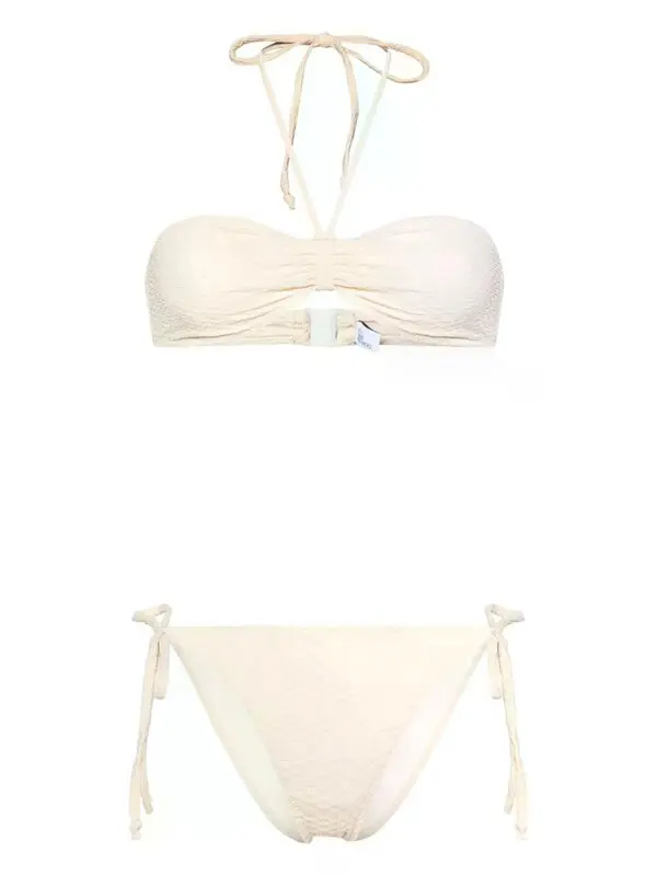 Lisa Marie Fernandez Seersucker Bandeau Bikini - Neutrals