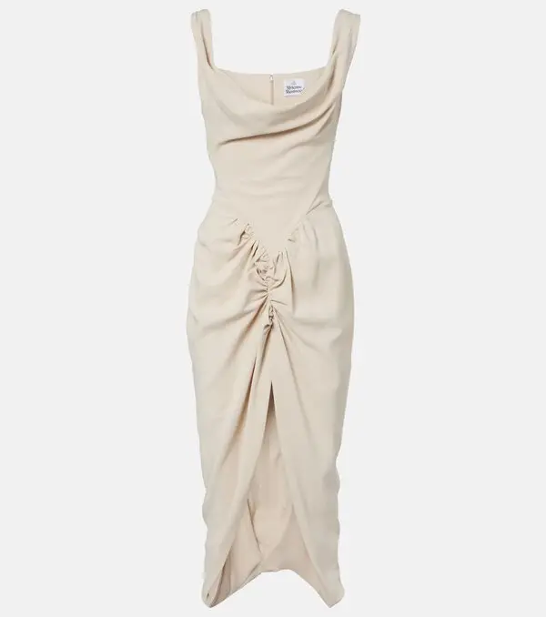 VIVIENNE WESTWOOD Panther Draped Ruched Midi Dress - White