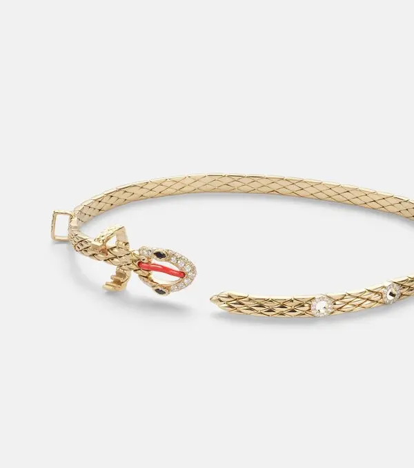 Yvonne Léon Python Mini 9kt Bracelet With Diamonds And Enamel