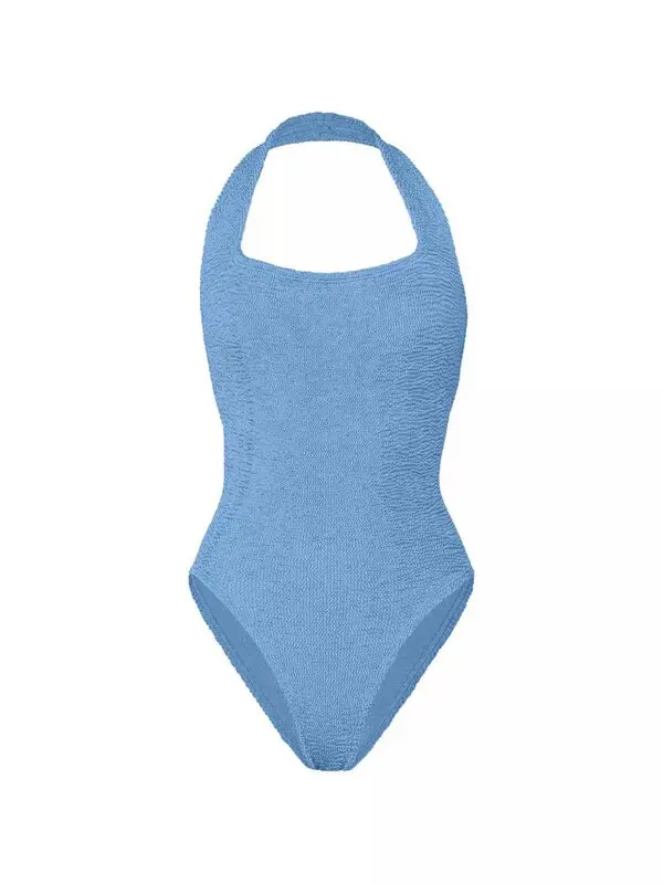 Hunza G Sandy Crinkle-effect Halterneck Swimsuit - Blue