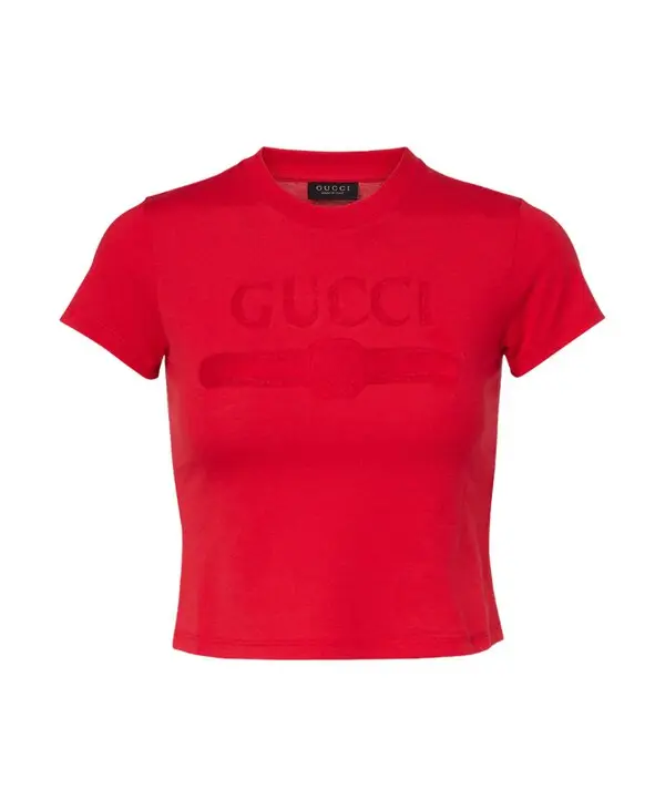 Gucci Logo Cropped Cotton-blend Jersey T-shirt - Red