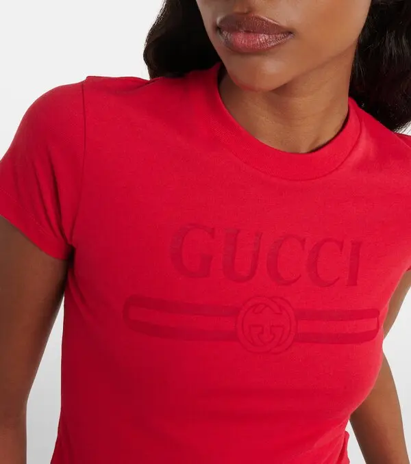 Gucci Logo Cropped Cotton-blend Jersey T-shirt - Red
