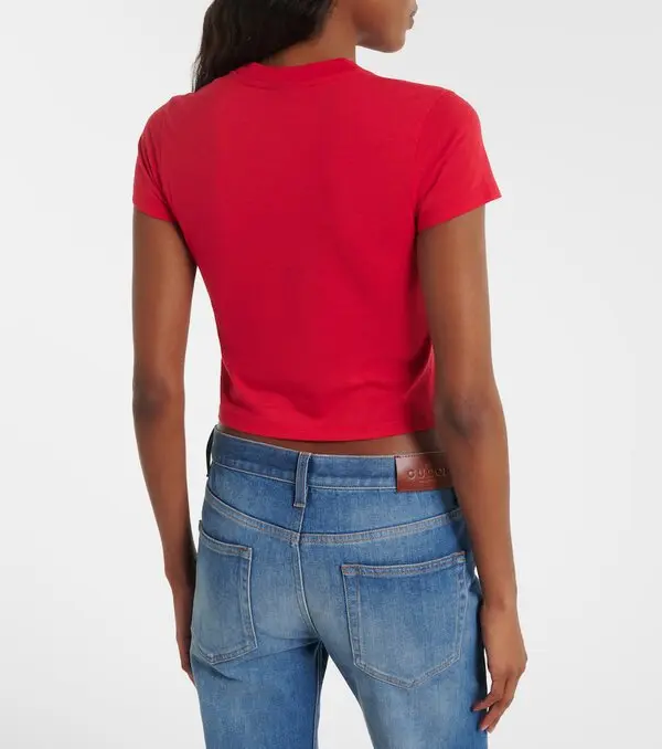Gucci Logo Cropped Cotton-blend Jersey T-shirt - Red