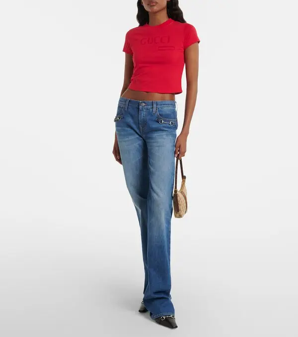 Gucci Logo Cropped Cotton-blend Jersey T-shirt - Red