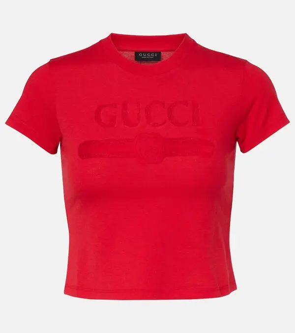 Gucci Logo Cropped Cotton-blend Jersey T-shirt - Red