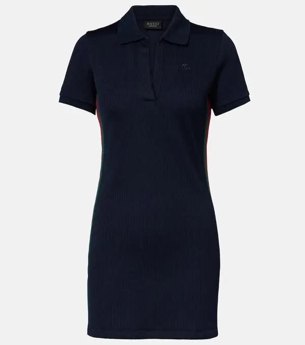 Gucci Web Stripe Ribbed-knit Jersey Polo Dress - Blue