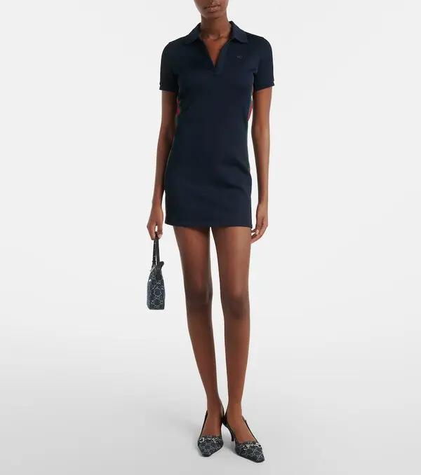 Gucci Web Stripe Ribbed-knit Jersey Polo Dress