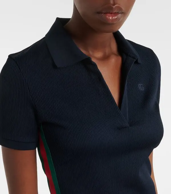 Gucci Web Stripe Ribbed-knit Jersey Polo Dress