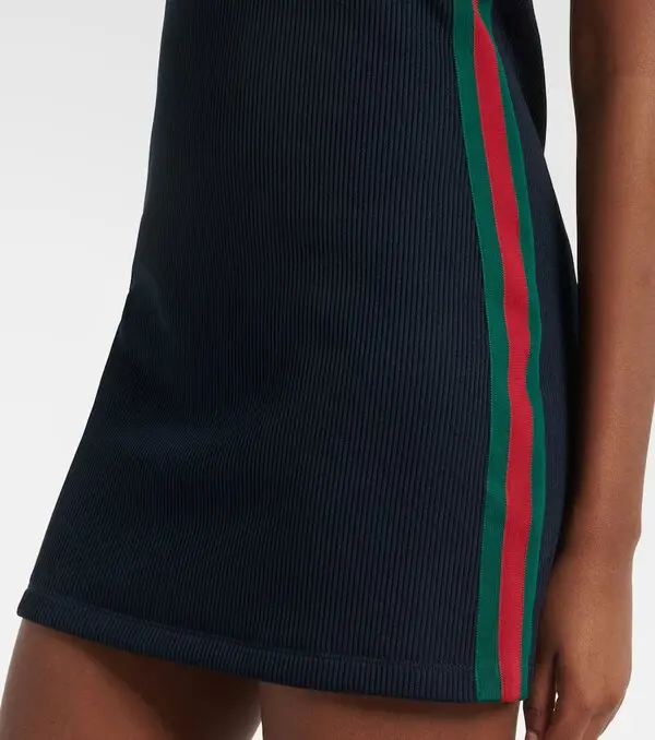 Gucci Web Stripe Ribbed-knit Jersey Polo Dress