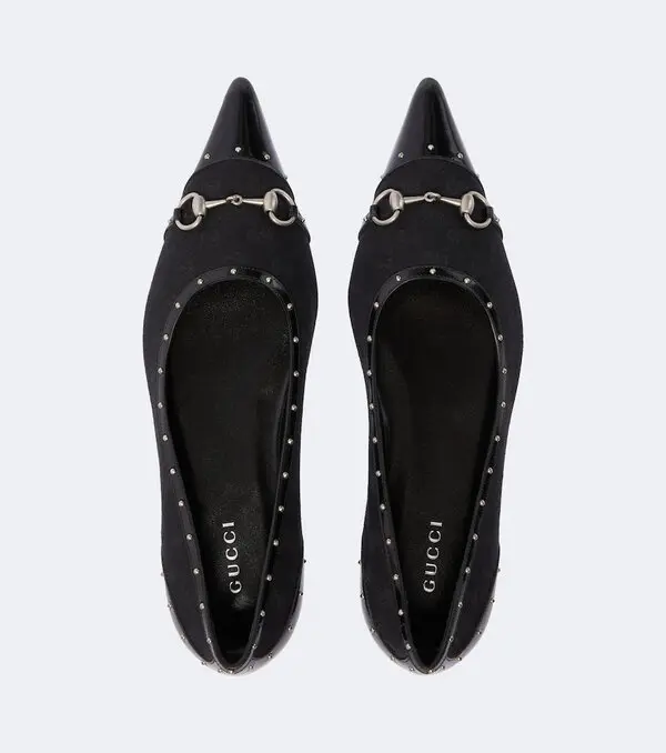 Gucci Horsebit Gg Canvas Studded Flats