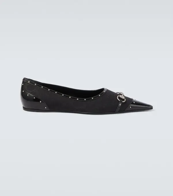 Gucci Horsebit Gg Canvas Studded Flats