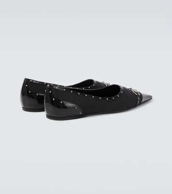 Gucci Horsebit Gg Canvas Studded Flats