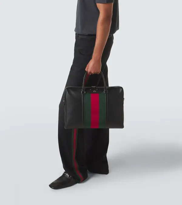 Gucci Leather Briefcase With Stripe Detail