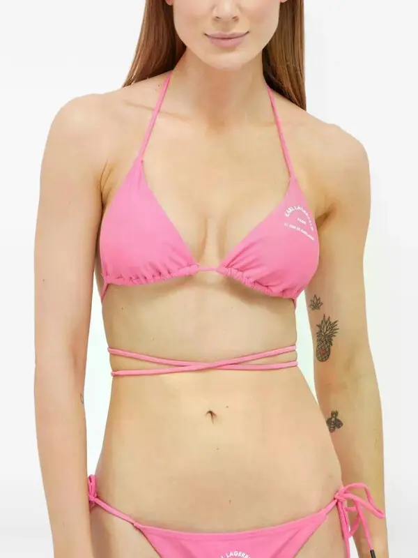 Karl Lagerfeld Logo Print Wrap-around Bikini Top