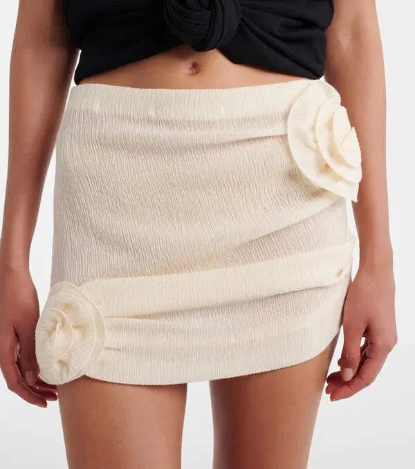Magda Butrym Floral-appliqué Crêpe Miniskirt In Cream - Yellow
