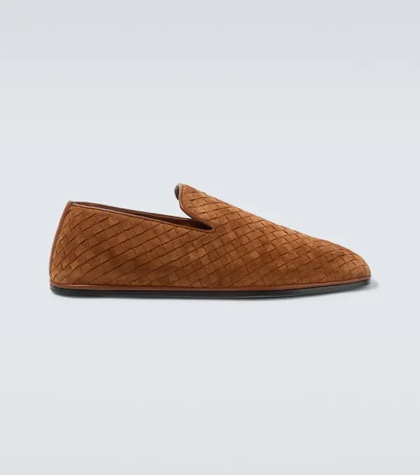 Bottega Veneta Palazzo Intrecciato Suede Slip-on Shoes