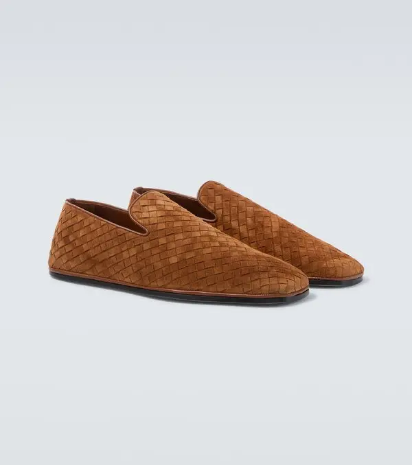 Bottega Veneta Palazzo Intrecciato Suede Slip-on Shoes - Brown
