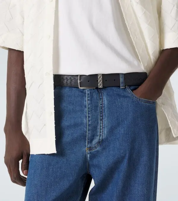 Bottega Veneta Intreccio Loop Leather Belt - Blue