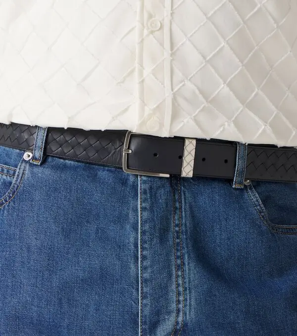 Bottega Veneta Intreccio Loop Leather Belt - Blue