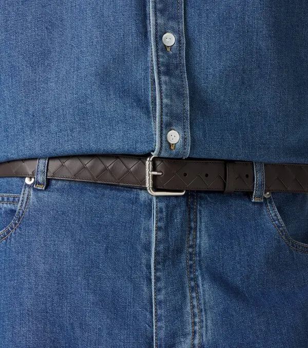 Bottega Veneta Intrecciato Leather Belt - Brown