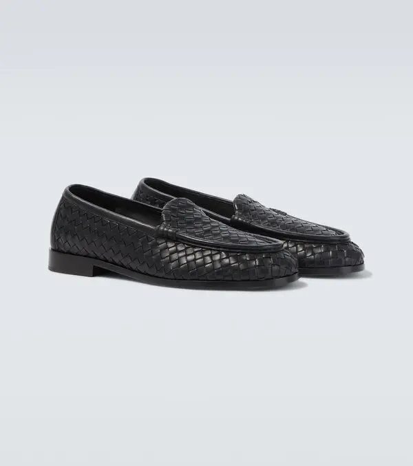Bottega Veneta Silenzio Intrecciato Leather Loafers - Black