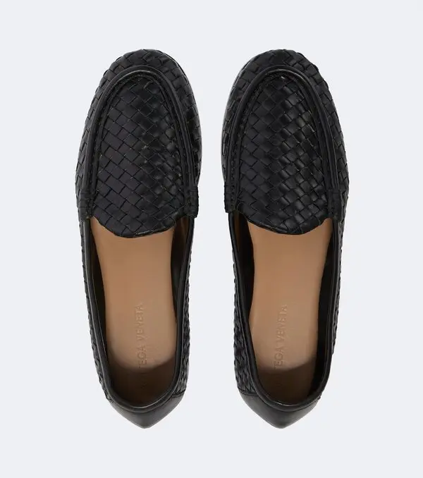Bottega Veneta Silenzio Intrecciato Leather Loafers - Black